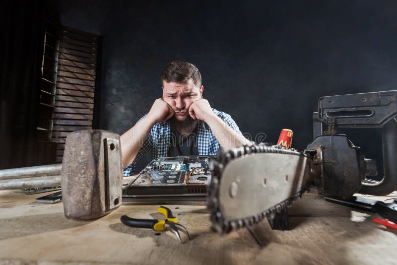 Engineer Repairs Laptop, Repairman Fix Problem Stock Photo - Image of ...