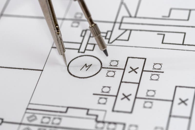 Engineer`s Drawing on White Paper As Background Stock Photo - Image of ...