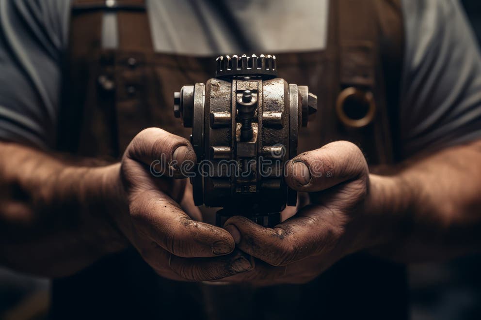 Engineer S Hands Holding the Engine Stock Illustration - Illustration ...