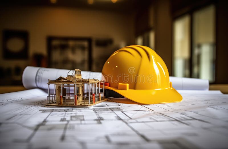 An Engineer S Hat on Top of Some Building Plans Stock Photo - Image of ...