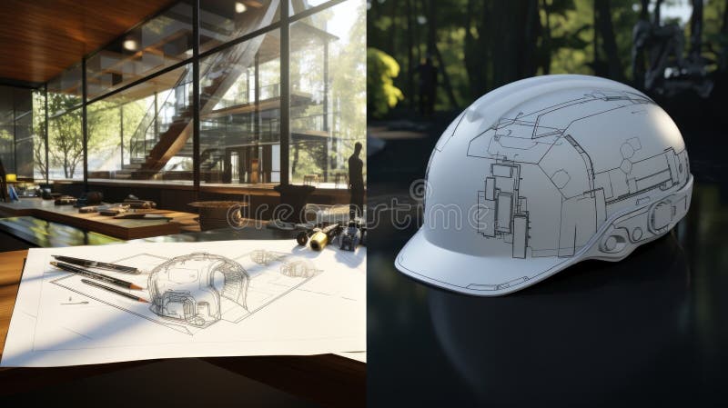 Engineer S Helmet with Blueprint Design Sunlight Stock Illustration ...