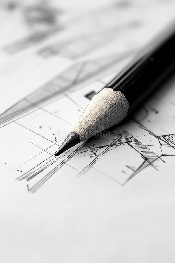 Engineer S Pencil on Blueprint Stock Image - Image of precision ...