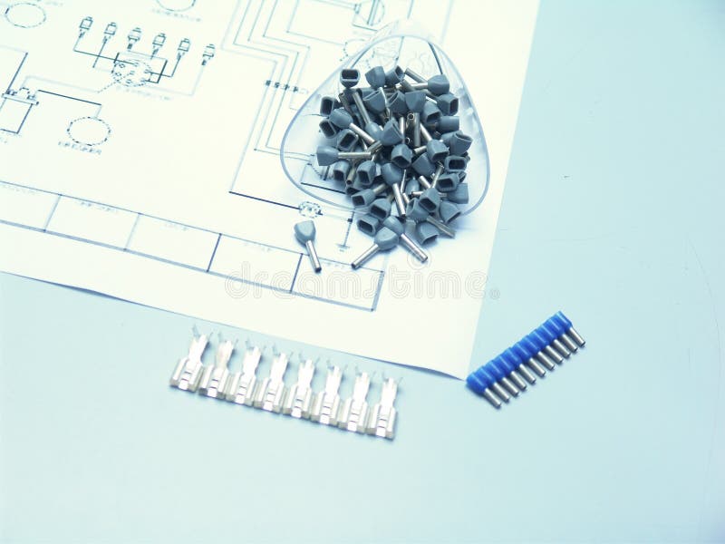 Electrical Connection Terminal Lugs Devises and Wiring Drawing Stock ...