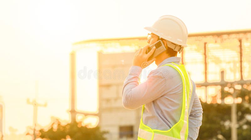 Engineer Talk on Mobile Phone at Construction Site Stock Image - Image ...