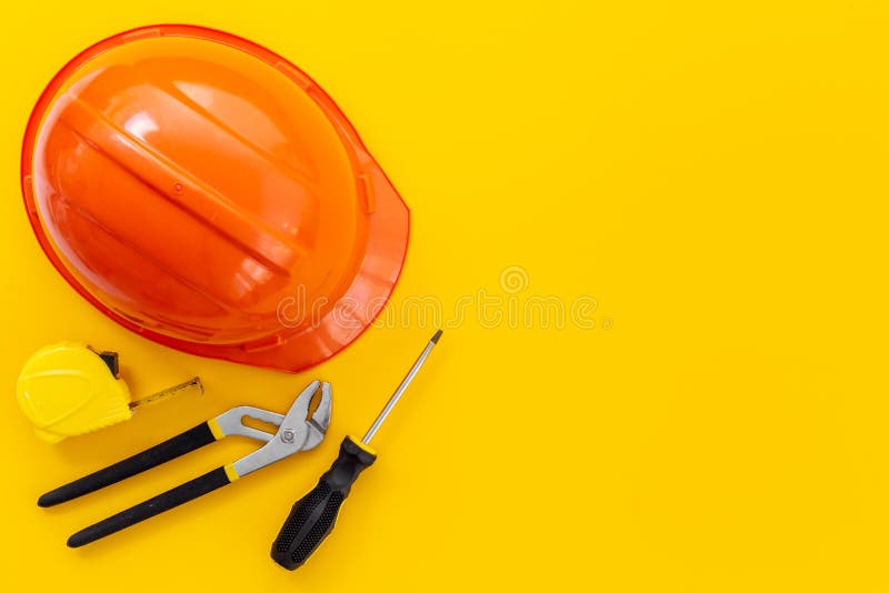 Engineer Safety Helmet with Construction Tools, Top View Stock Image ...