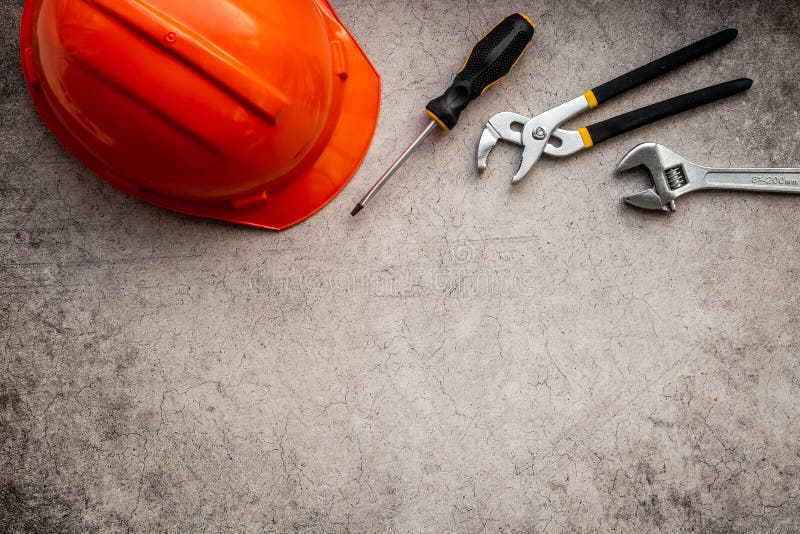 Engineer Safety Helmet with Construction Tools, Top View Stock Image ...