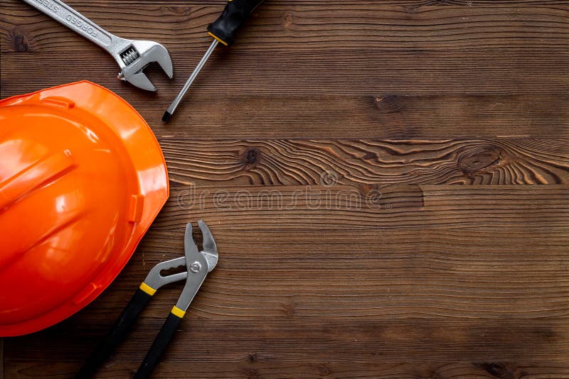 Engineer Safety Helmet with Construction Tools, Top View Stock Image ...