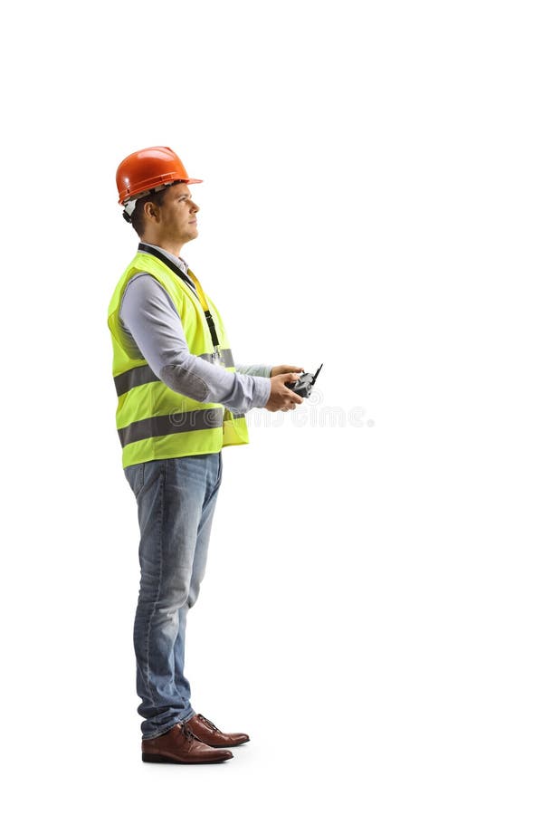 Engineer in a Safety Vest Holding a Drone Remote Controller Stock Image ...