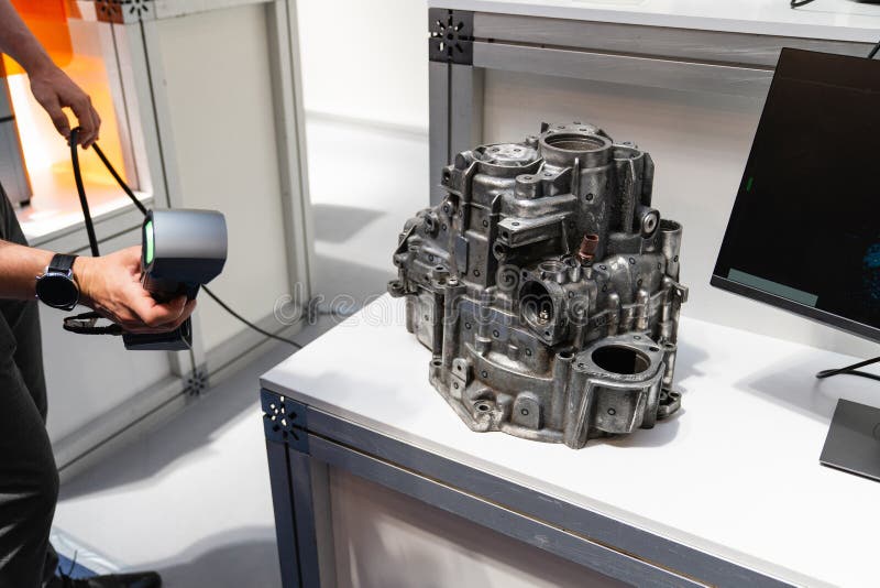 Engineer Scans the Detail with 3D Scanner for Reverse Engineering.. Stock Photo - Image of optic ...