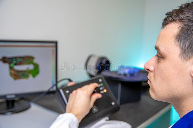 Engineer Scans High-quality Plastic Component with 3D Scanner, Rotating ...