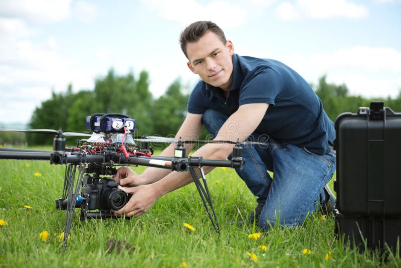 Engineer Setting Camera on Photography Drone Stock Photo - Image of ...