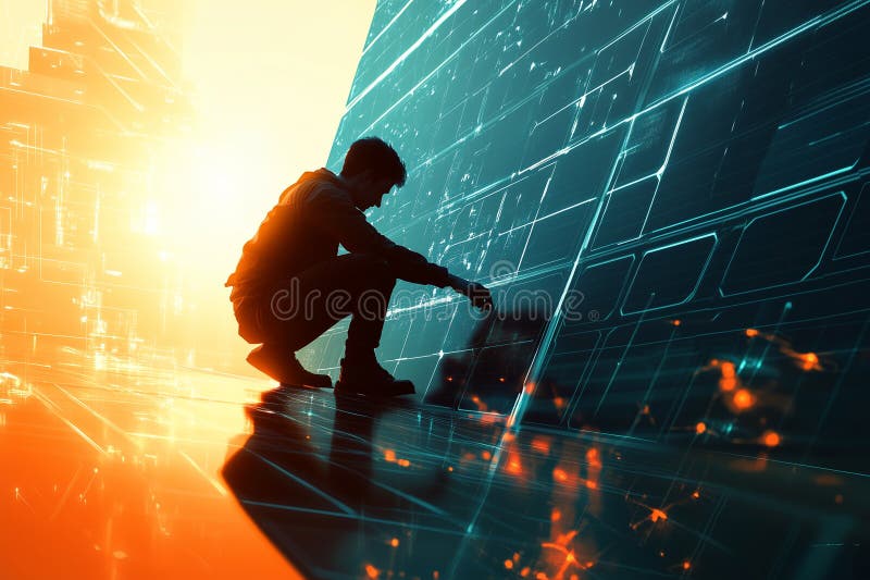 Engineer Setting Solar Panel with Glowing Artificial Intelligence ...