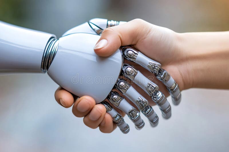 Engineer Shaking Hands with Humanoid Robot, Artificial Intelligence in ...