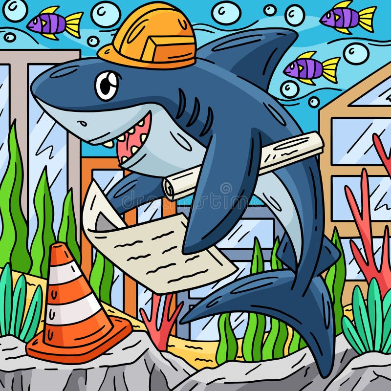 Engineer Shark Colored Cartoon Illustration Stock Vector - Illustration ...