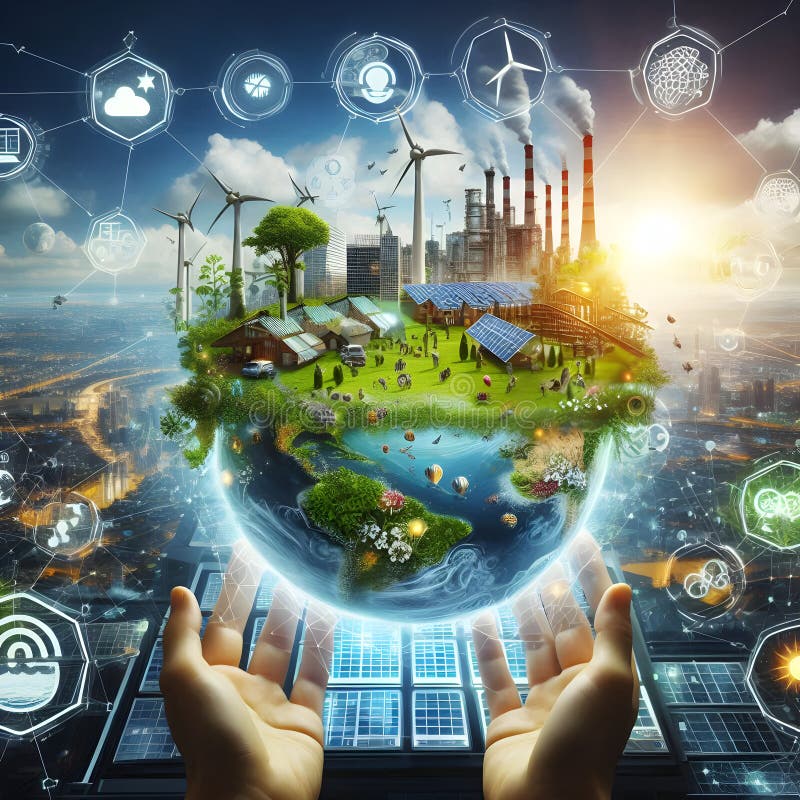 Engineer Showcasing a Holographic Representation of Sustainable ...