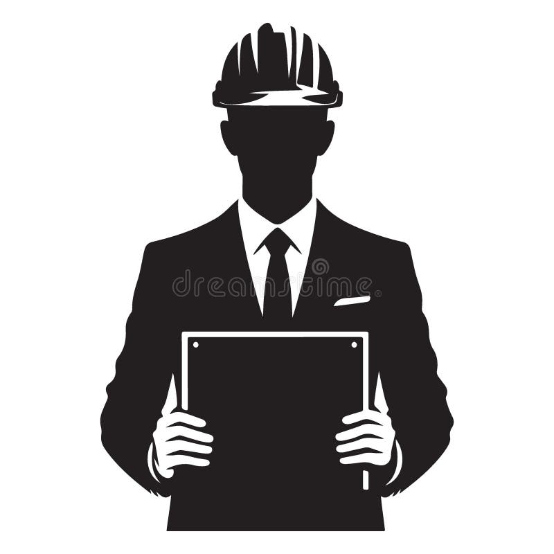 Engineer Silhouette Holding Sign Vector Template for Construction ...