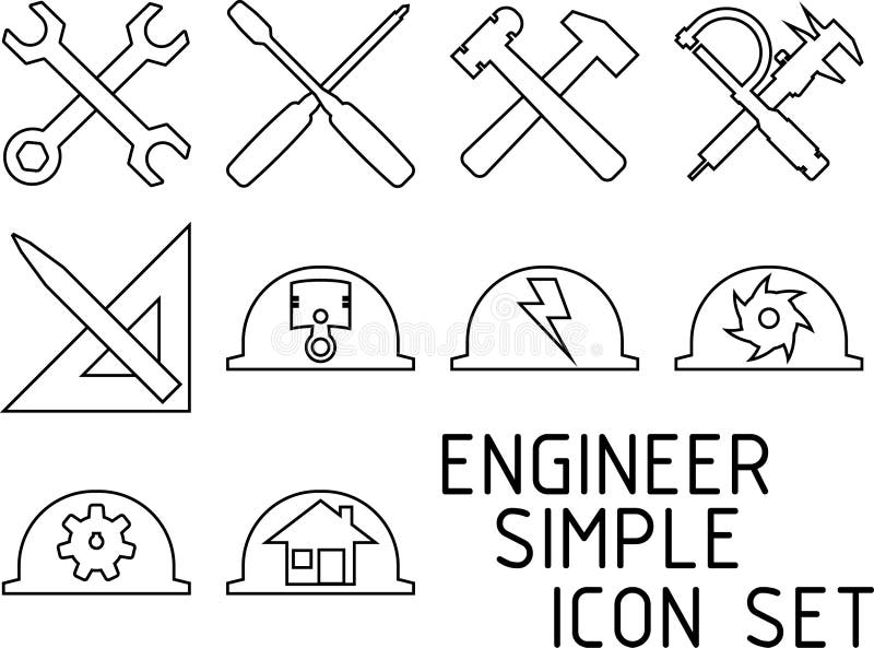 Engineer Simple Icon Set stock vector. Illustration of micrometer ...