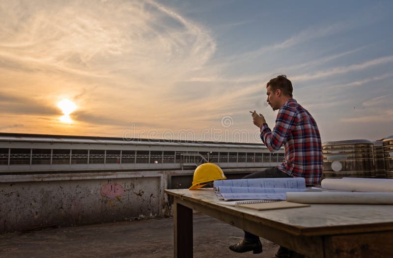 Engineer smoking stock photo. Image of lonely, construction - 146349244