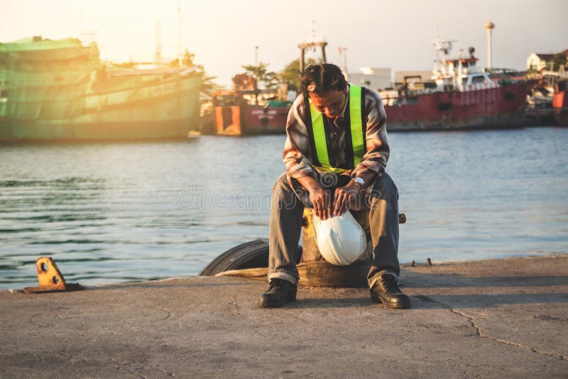 An Engineer Sitting at the Harbor Stock Photo - Image of freight ...