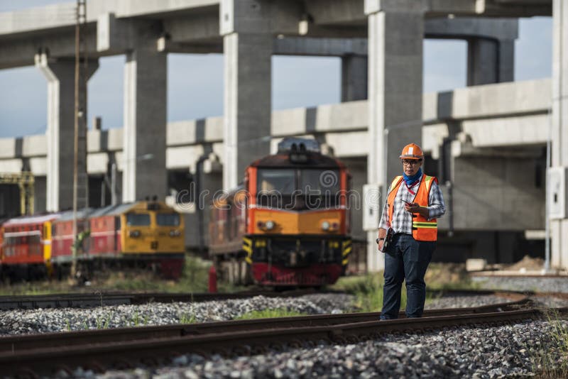Engineer Concept. Engineer on Rail Way. Stock Image - Image of ...