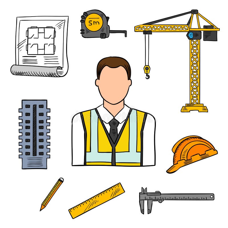 Engineer Sketch Icon for Civil Engineering Design Stock Vector ...