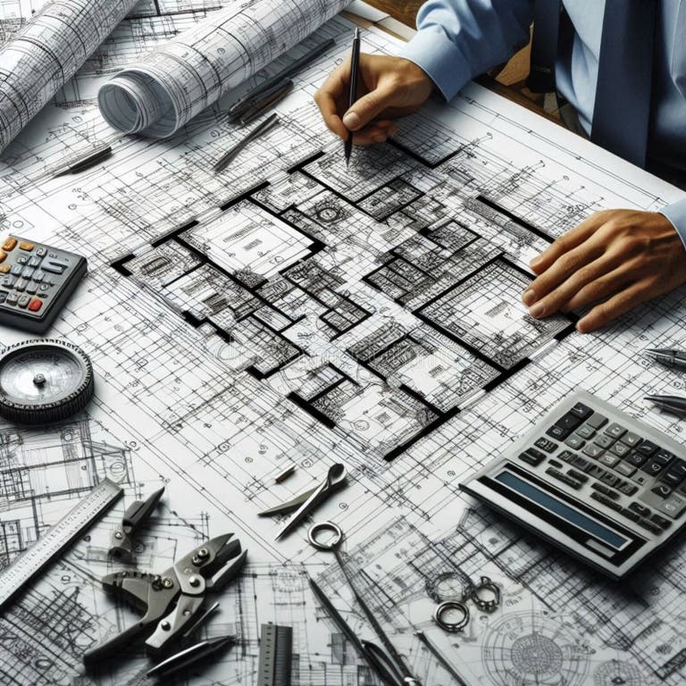 An Engineer Sketching a Multi Storied Building Stock Illustration ...