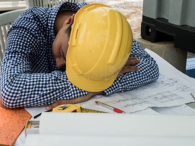 Engineer Sleeps on the Table while Working Stock Photo - Image of ...