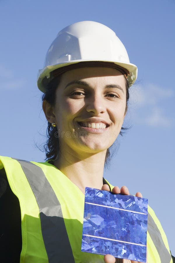 Female Engineer with Solar Energy Stock Photo - Image of construction ...