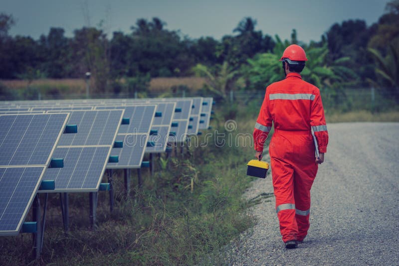 Engineer Working on Installing Solar Panel ; Operation of Solar Power ...