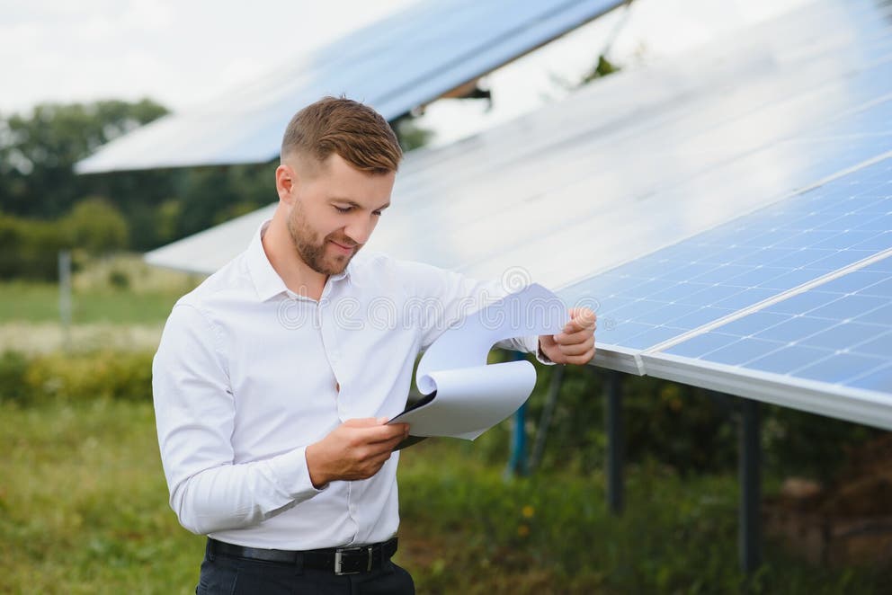 Engineer at Solar Power Station with Solar Panel. Practical Lessons on ...