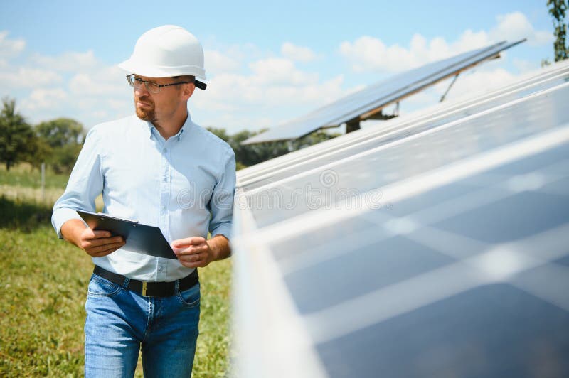 Engineer at Solar Power Station with Solar Panel. Practical Lessons on ...