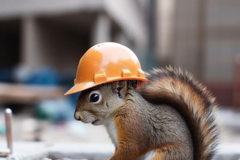Engineer Squirrel in a Work Helmet on a Construction Site. Construction ...