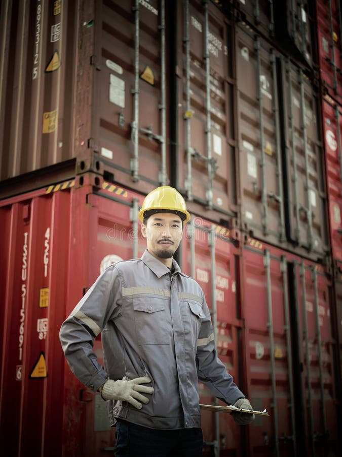 Engineer Standing at Container Cargo Yard , Success at Work Stock Photo ...