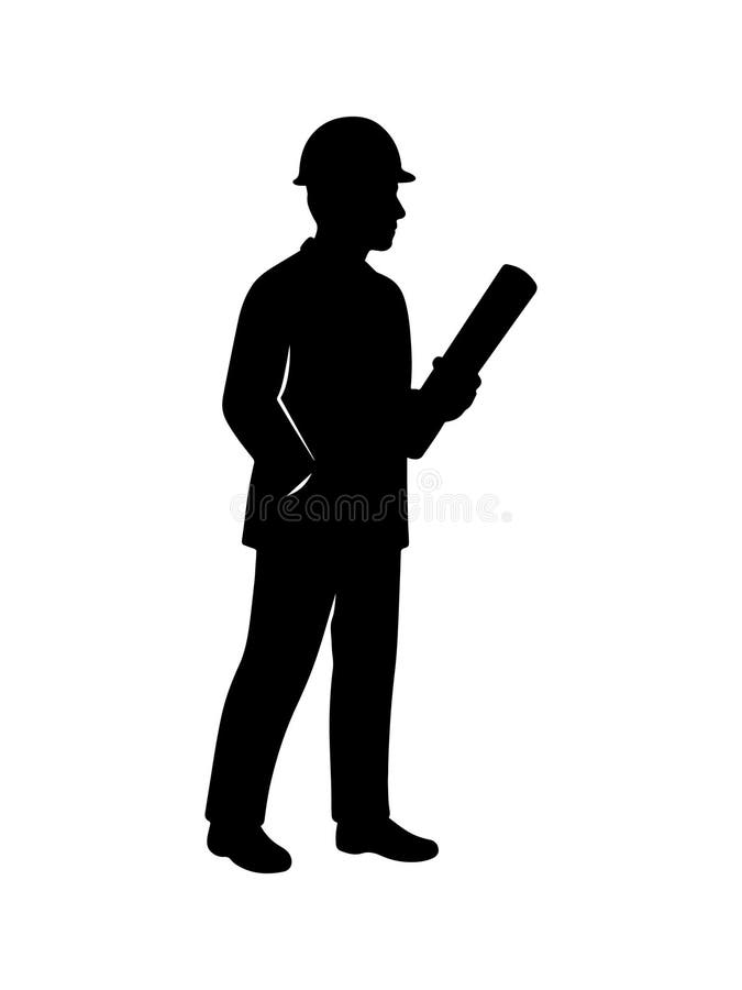 An Engineer Standing with Hat on Head and Scroll Paper on Hand Stock ...