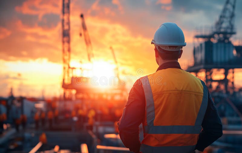 Engineer Standing Overlooking Steel Construction Project Site Stock ...