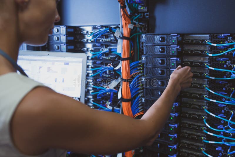 It Engineer Standing before Working Server Rack Doing Routine ...