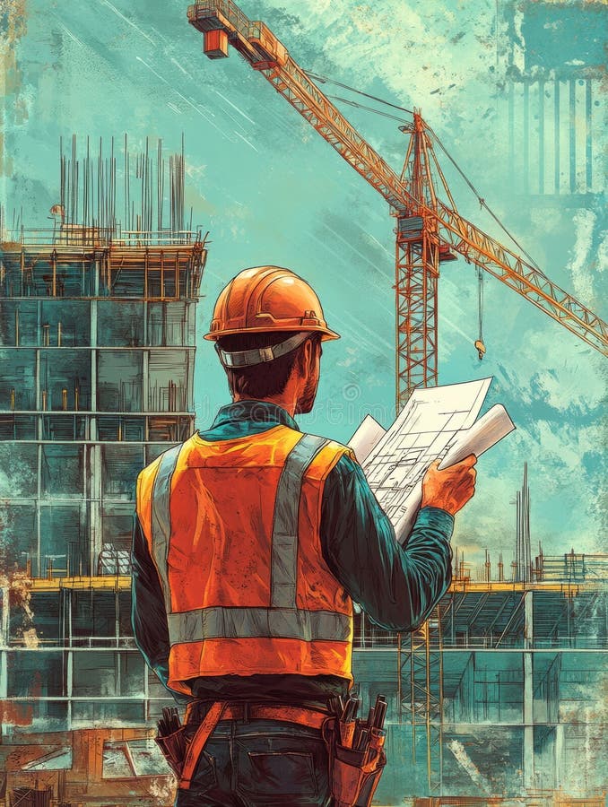 An Engineer Stands on a Construction Site, Carefully Examining ...