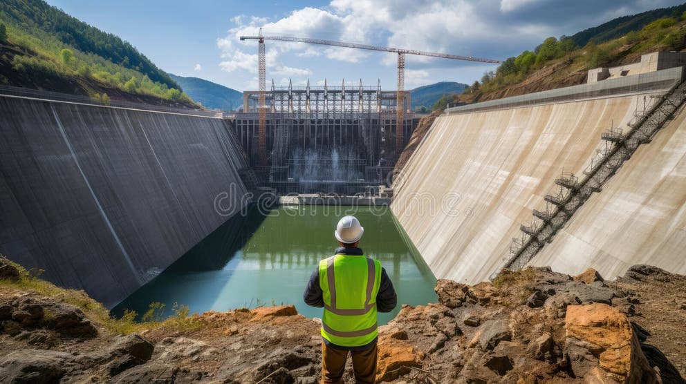 An Engineer Stands in Front of a Dam Stock Image - Image of barge ...