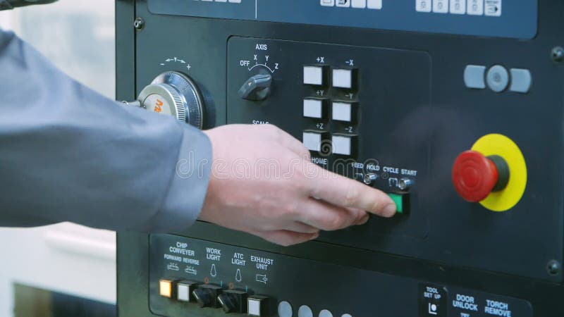 Engineer Starting Up Unit by Pressing Buttons on Control Panel Stock ...
