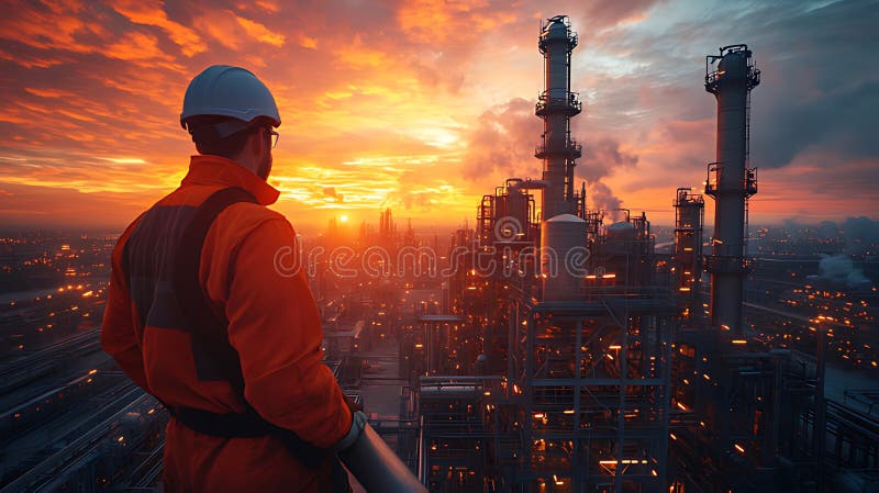 Engineer Sunset Refinery Industrial Complex Overview Stock Illustration ...
