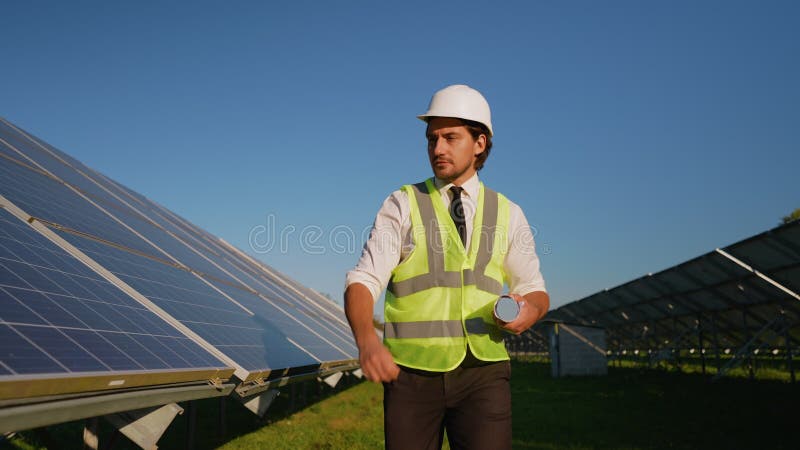 Engineer Supervises Solar Panel Field Operations Stock Footage - Video ...