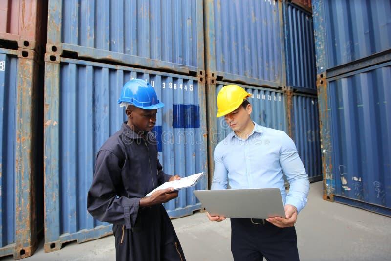 Foreman Control Industrial Container Cargo Freight Ship at Industry ...