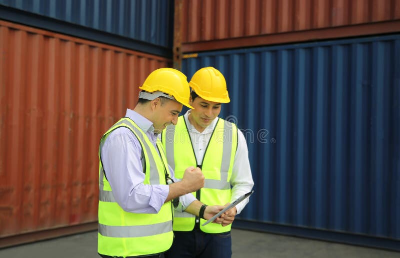 Supervisor Checking and Control Loading Containers Box from Cargo at ...