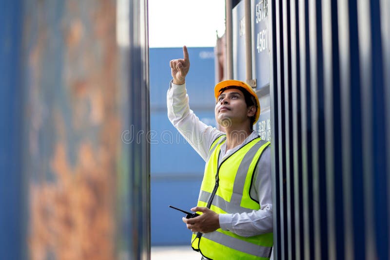 Engineer or Supervisor Checking and Control Loading Containers Box from ...