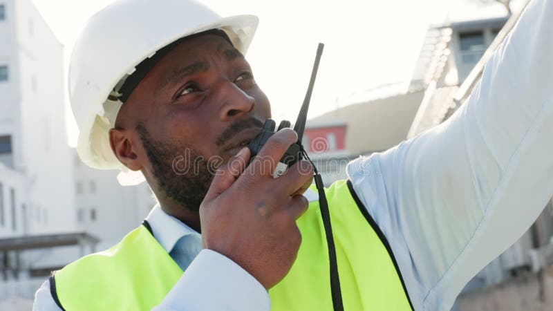 Engineer, Radio and Tablet with Blueprint, Digital Plans and ...