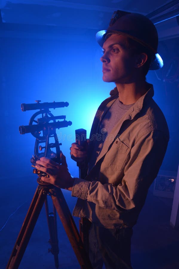 Engineer with Antique Surveying Transit Stock Image - Image of planner ...