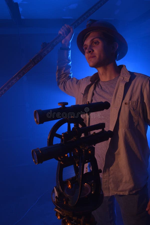 Engineer with Antique Surveying Transit Stock Image - Image of progress ...