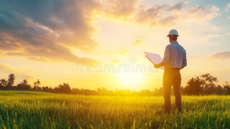 Engineer Surveying Land at Sunset Stock Illustration - Illustration of ...