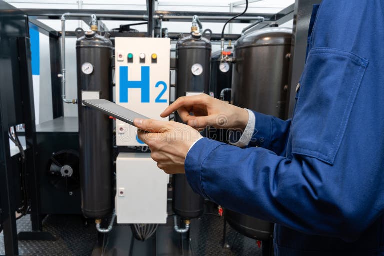 Engineer with Tablet Computer on Green Hydrogen Factory Stock Image ...