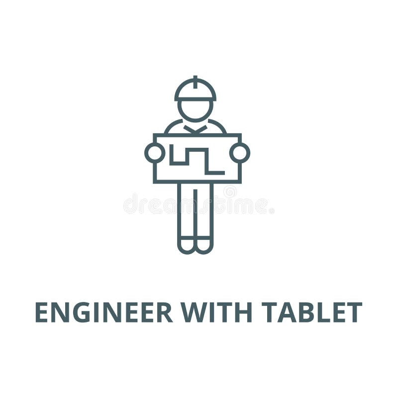 Engineer with Tablet Line Icon, Vector. Engineer with Tablet Outline ...